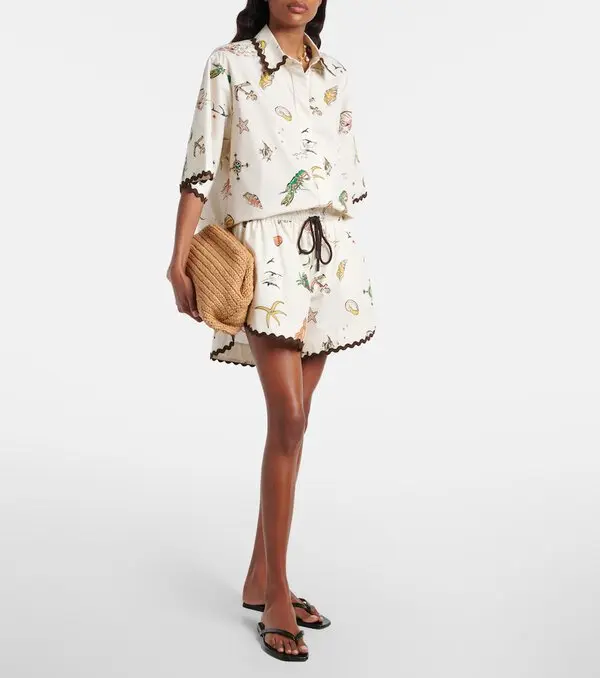 ALEMAIS Alémais Printed Organic Cotton Scalloped Shorts