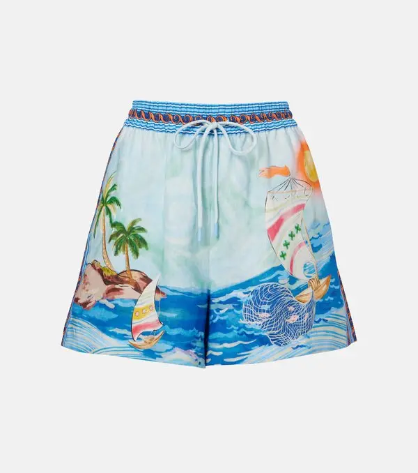 ALEMAIS Printed Linen Shorts - Blue
