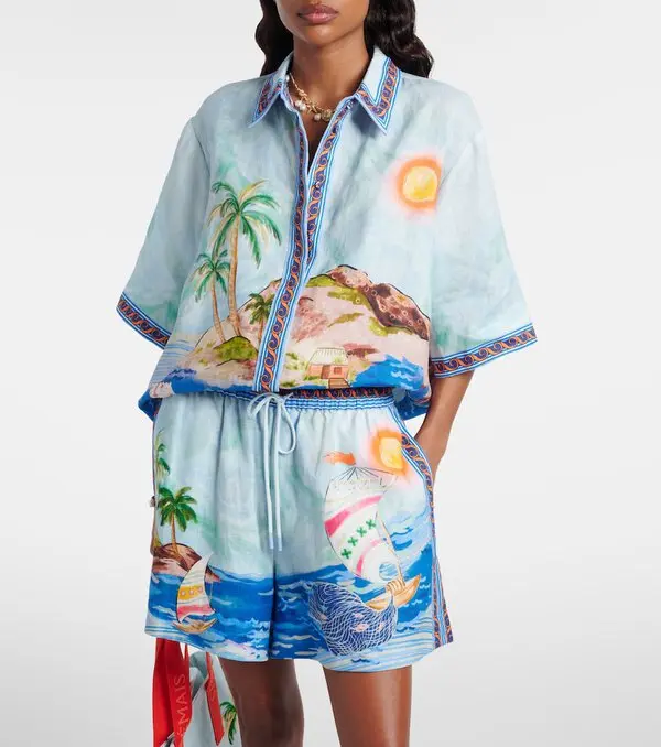 ALEMAIS Printed Linen Shirt - Blue