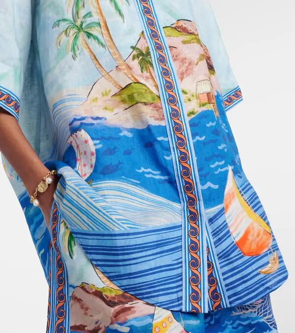 ALEMAIS Printed Linen Shirt - Blue