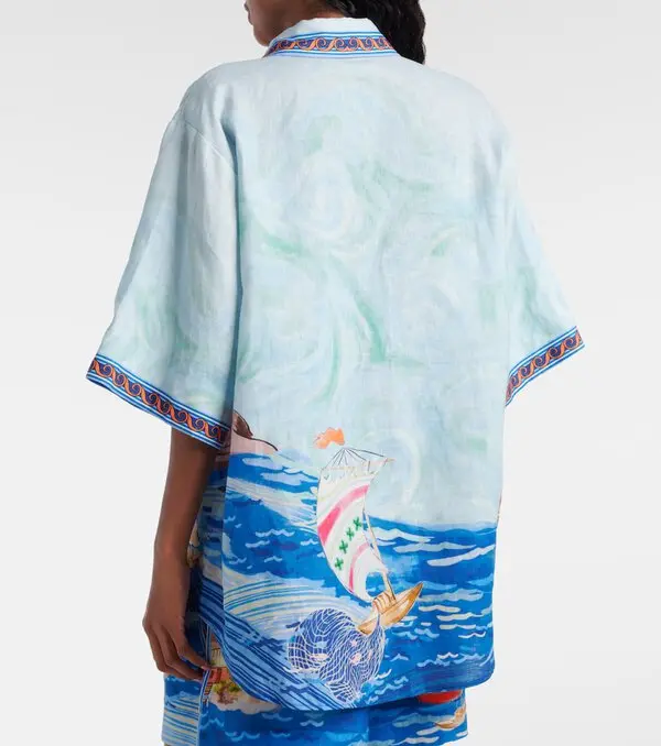 ALEMAIS Printed Linen Shirt - Blue