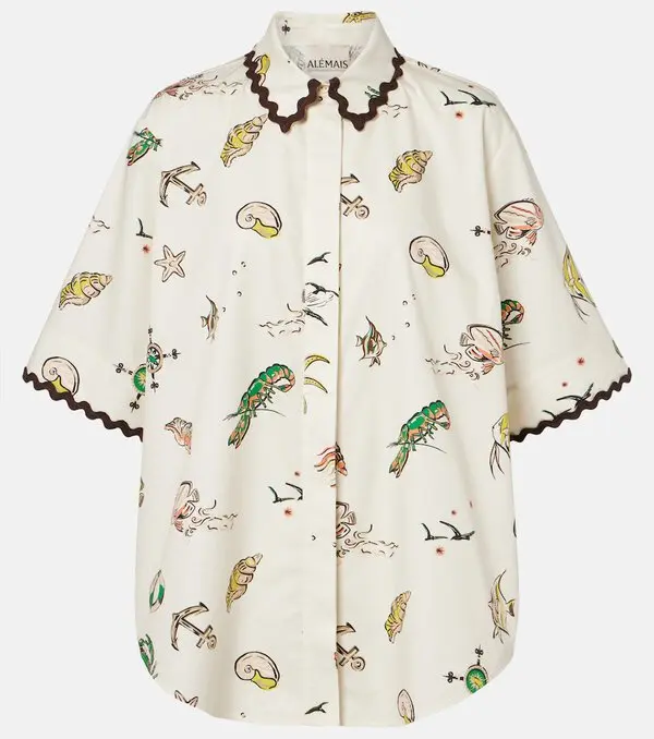 ALEMAIS Alémais Printed Oversized Cotton Shirt - Beige