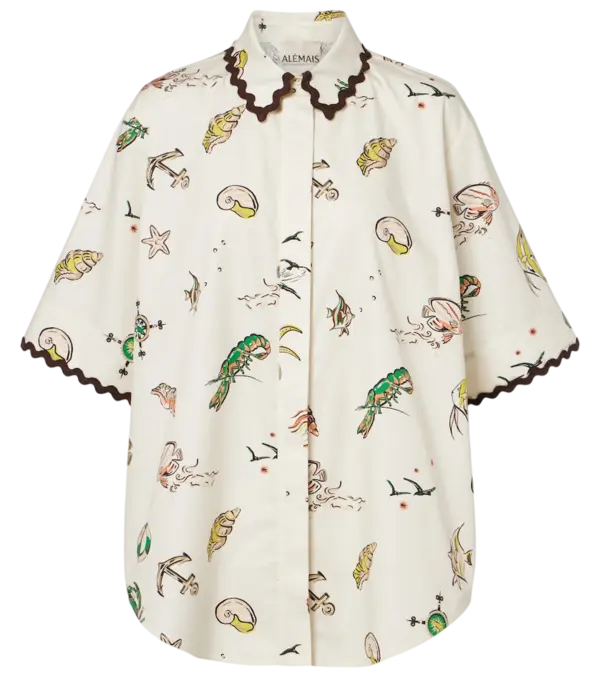 ALEMAIS Alémais Printed Oversized Cotton Shirt - Beige
