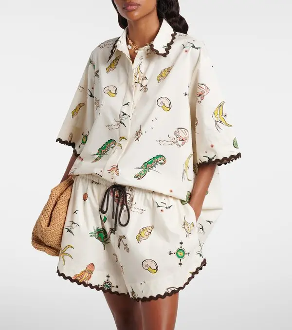 ALEMAIS Alémais Printed Oversized Cotton Shirt - Beige
