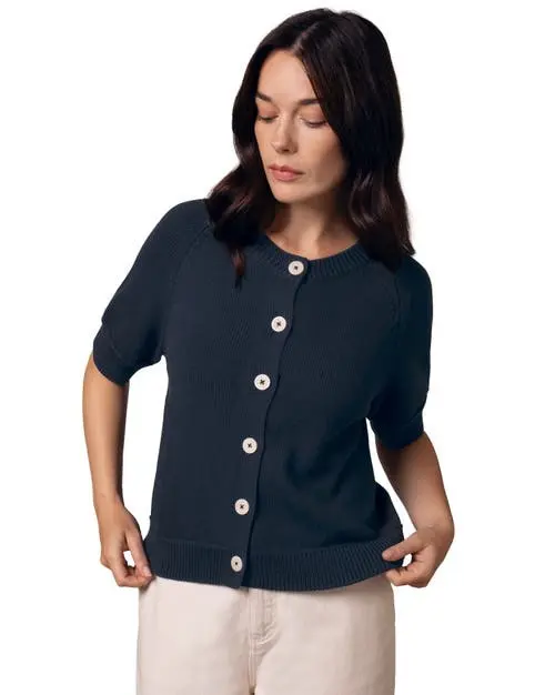 CELTIC & CO. Short Sleeve Knitted Cardigan - Navy