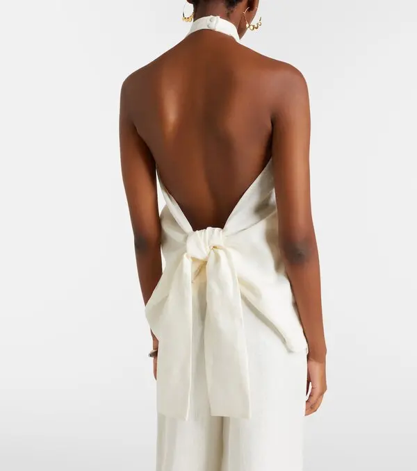 Faithfull The Brand Biba Halterneck Linen Top - White