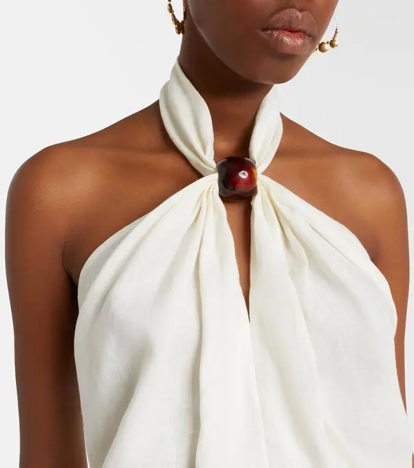 Faithfull The Brand Biba Halterneck Linen Top - White