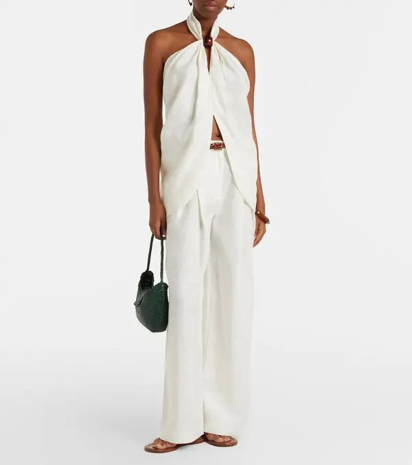 Faithfull The Brand Biba Halterneck Linen Top - White