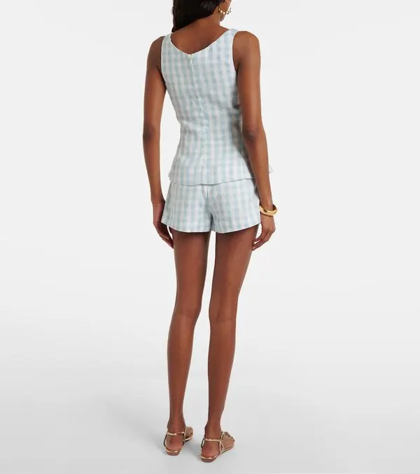Faithfull The Brand Lila Gingham Linen Shorts - Blue