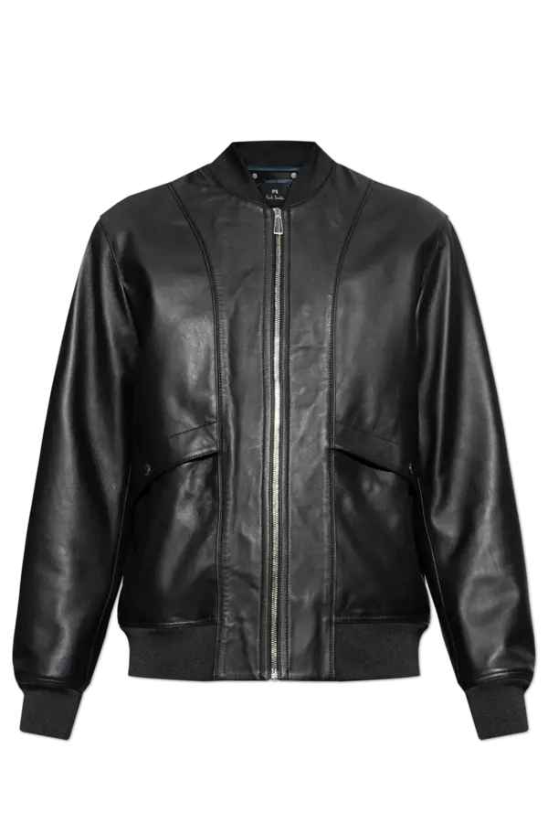 Paul Smith Leather Bomber Jacket - Navy Blue