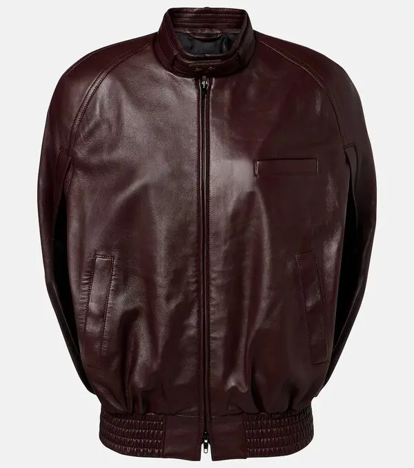 Phoebe Philo Caped Leather Bomber Jacket - Burgundy