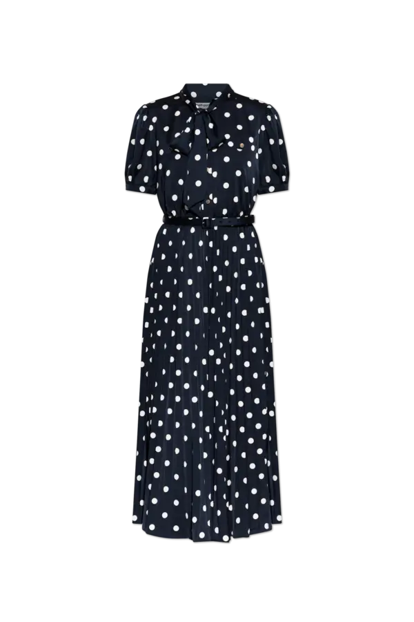 SELF-PORTRAIT Polka Dot Midi Dress - Navy Blue