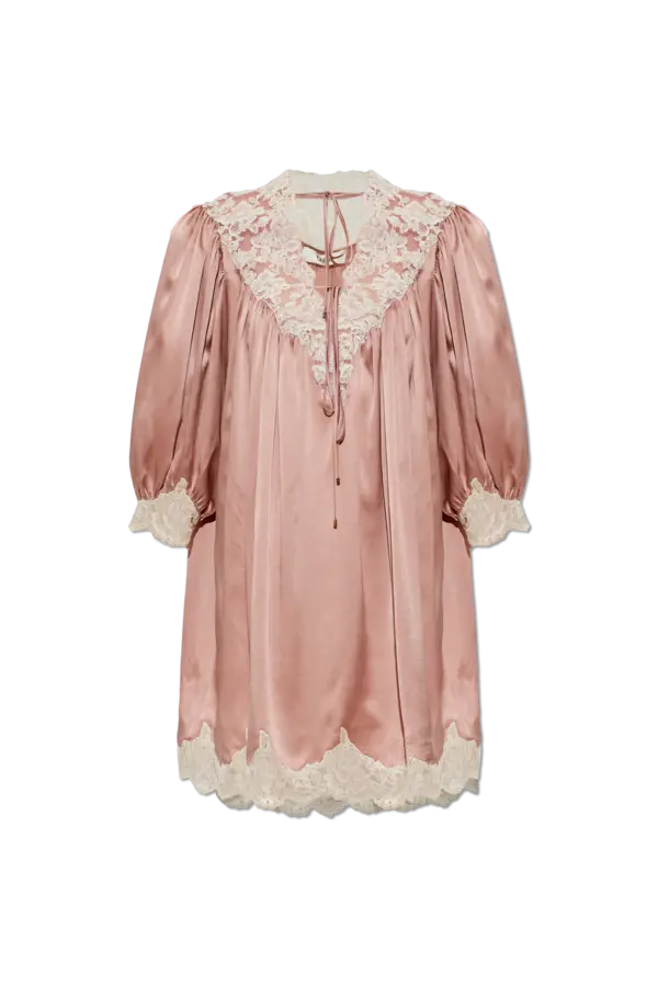 Chloé Silk Dress With Lace Inserts - Pink