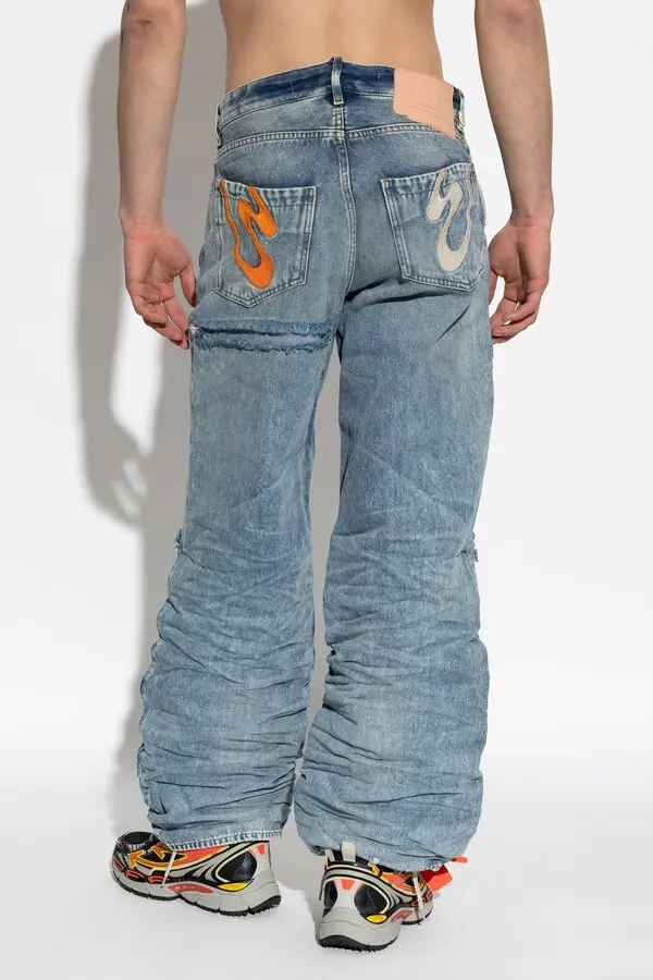 PDF Wrinkled-effect Bootcut Jeans