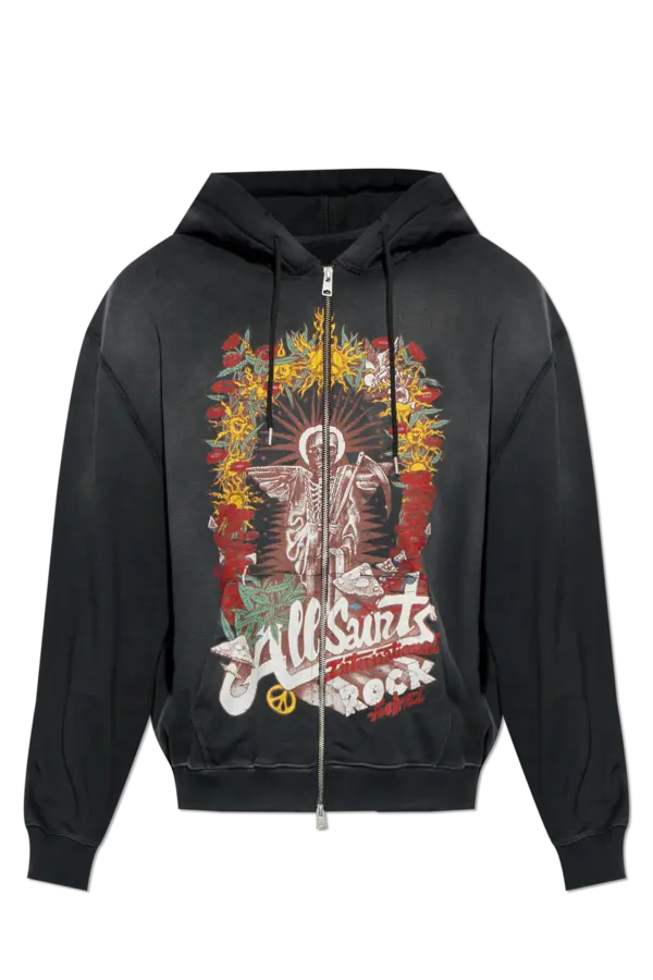 ALLSAINTS Roque Hoodie With Skeleton Print - Black