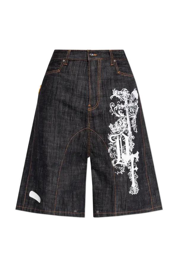 PDF Denim Shorts With Print - Black