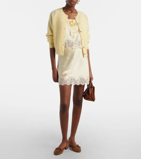 DÔEN Giulietta Lace-trimmed Silk Miniskirt - Yellow