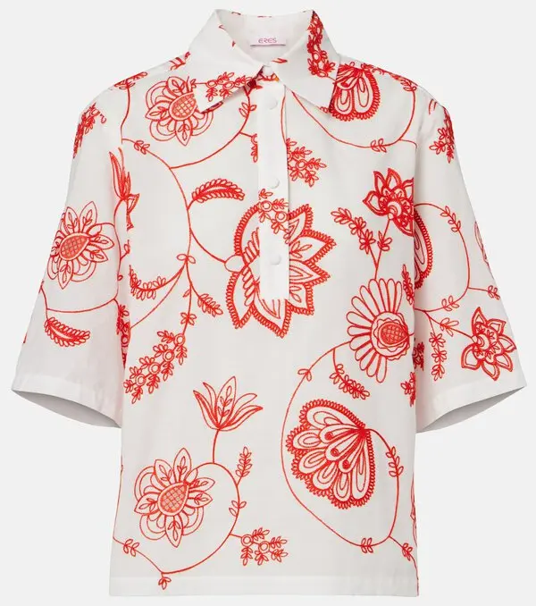 ERES Izana Embroidered Cotton-blend Shirt - Orange