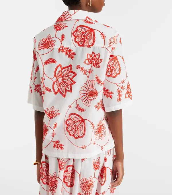 ERES Izana Embroidered Cotton-blend Shirt - Orange