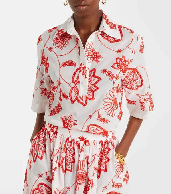 ERES Izana Embroidered Cotton-blend Shirt - Orange