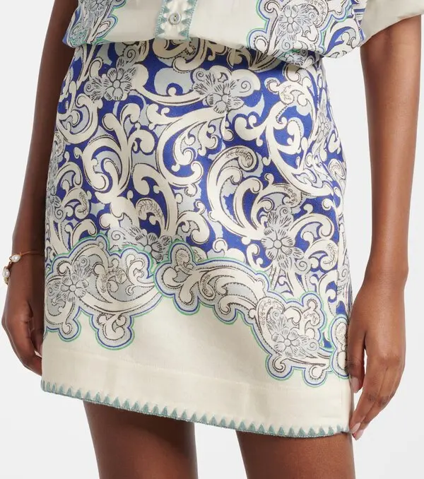 ALEMAIS Printed Linen And Cotton Miniskirt - Blue
