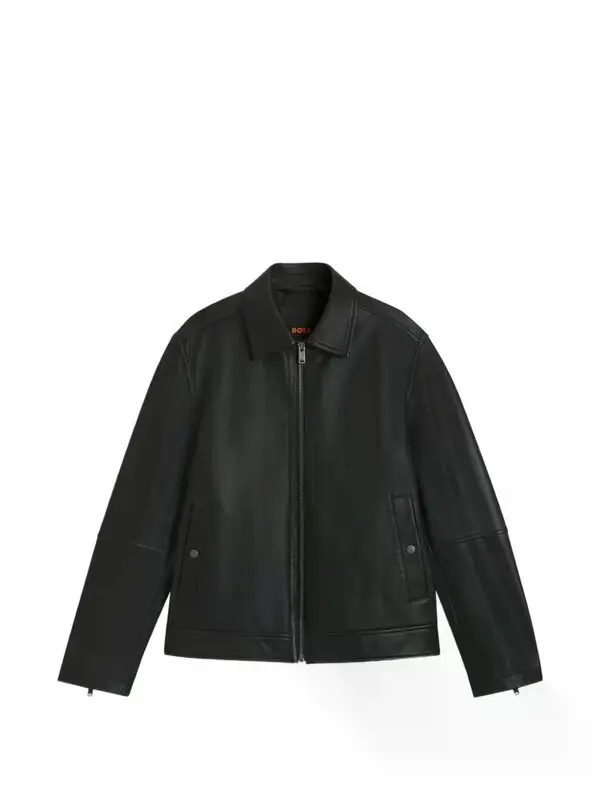 BOSS Zipped Leather Jacket - Black