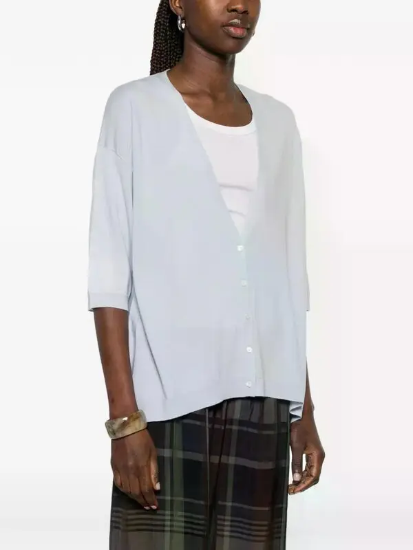 Hemisphere Button V-neck Cardigan - Blue