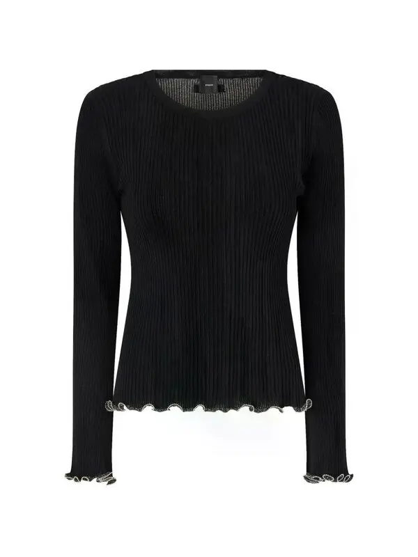 Pinko Nebbia Ruffled Rib Top - Black