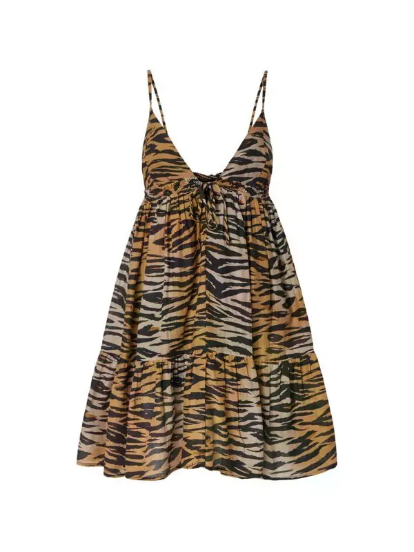 Pinko Tiger-print Tiered Dress - Neutrals