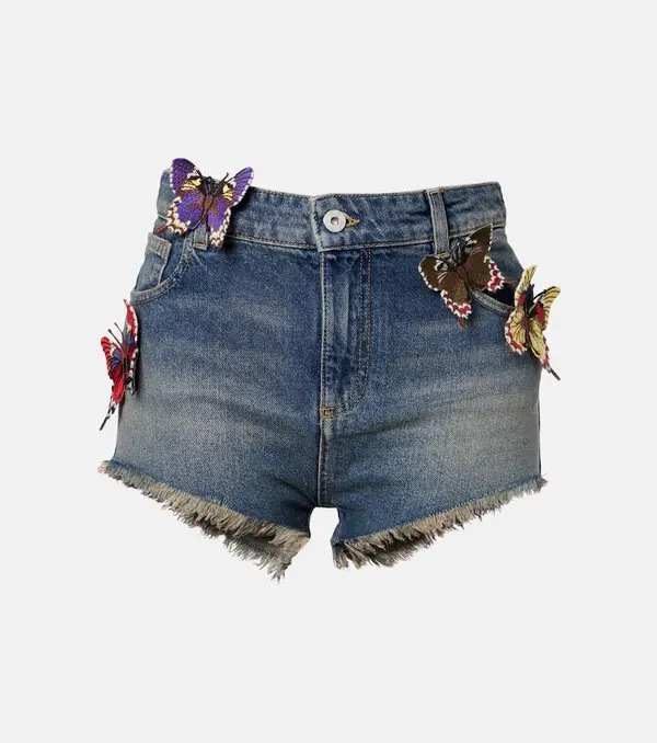 Blumarine Embroidered Denim Shorts - Blue