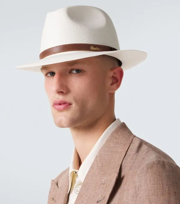 Borsalino Leather-trimmed Straw Panama Hat - White