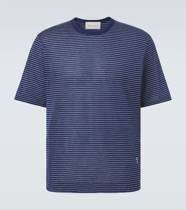 Ami Striped Cotton Jersey T-shirt - Blue
