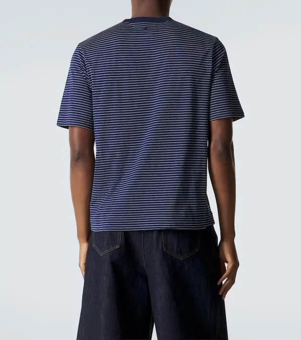 AMI Paris Striped Cotton Jersey T-shirt - Blue