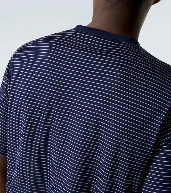 AMI Paris Striped Cotton Jersey T-shirt - Blue