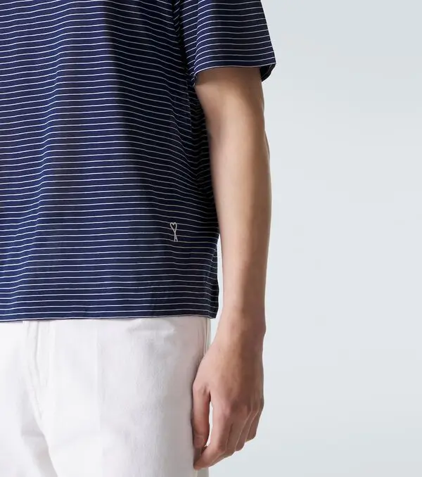 AMI Paris Striped Cotton Jersey T-shirt - Blue