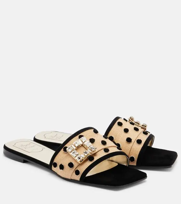 ROGER VIVIER Suede Slides - Beige