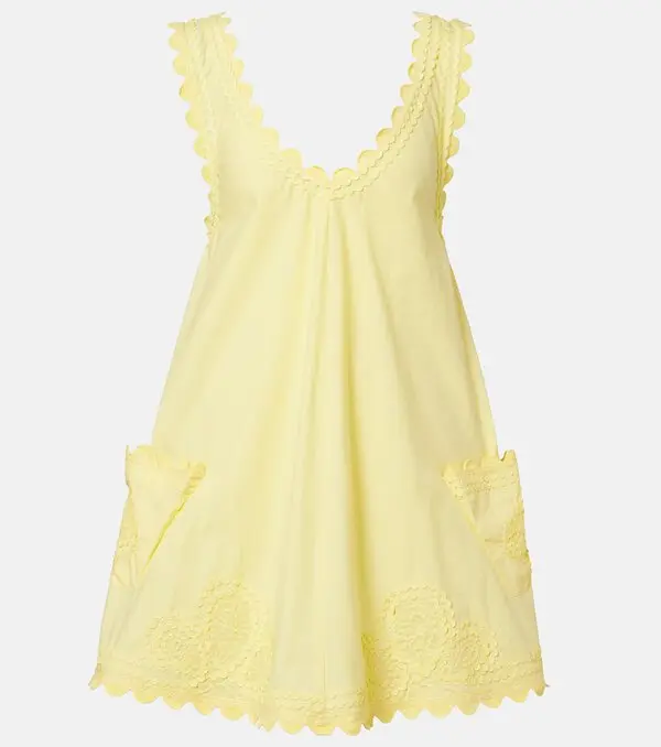JULIET DUNN Embroidered Cotton Poplin Mini Dress - Yellow