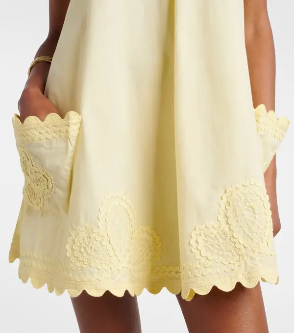 Juliet Dunn Embroidered Cotton Poplin Mini Dress - Yellow | Editorialist