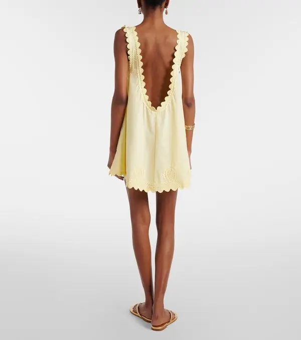 Juliet Dunn Embroidered Cotton Poplin Mini Dress - Yellow | Editorialist