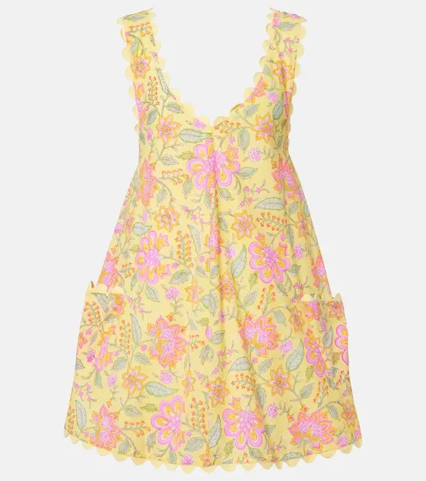 JULIET DUNN Floral Scalloped Cotton Minidress - Yellow