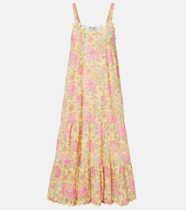 JULIET DUNN Floral Scalloped Cotton Midi Dress - Yellow