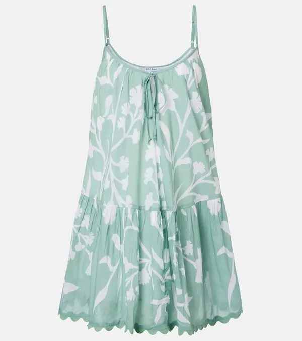 JULIET DUNN Floral Scalloped Cotton Minidress - Green
