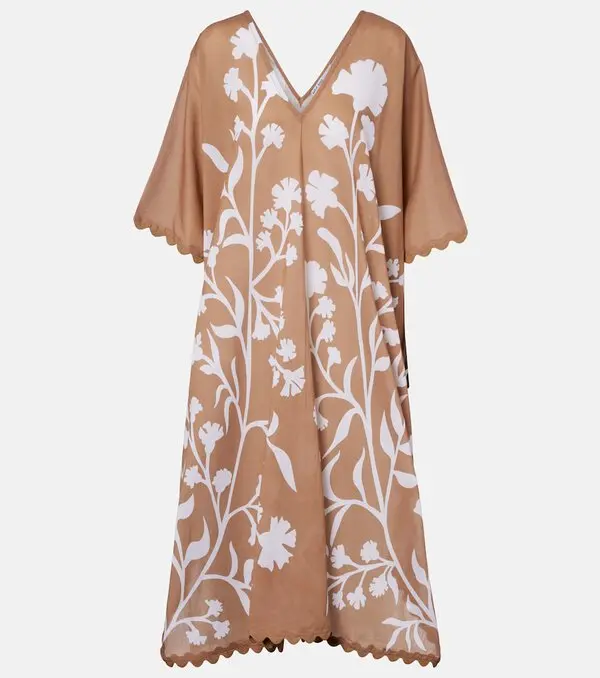 JULIET DUNN Floral Scalloped Cotton Kaftan - Brown