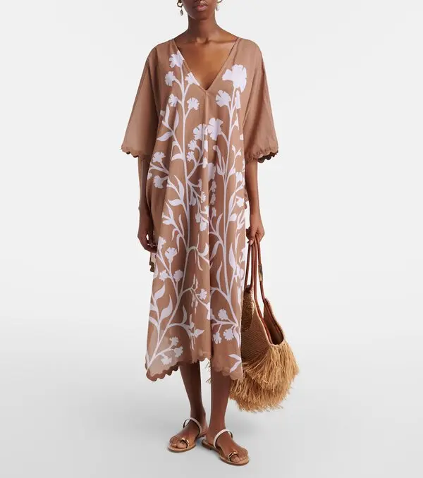 JULIET DUNN Floral Scalloped Cotton Kaftan