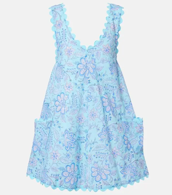 JULIET DUNN Floral Scalloped Cotton Minidress - Blue