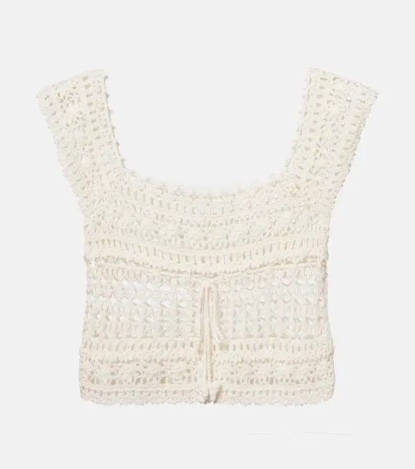 Anna Kosturova Deauville Crochet Cotton Crop Top - White