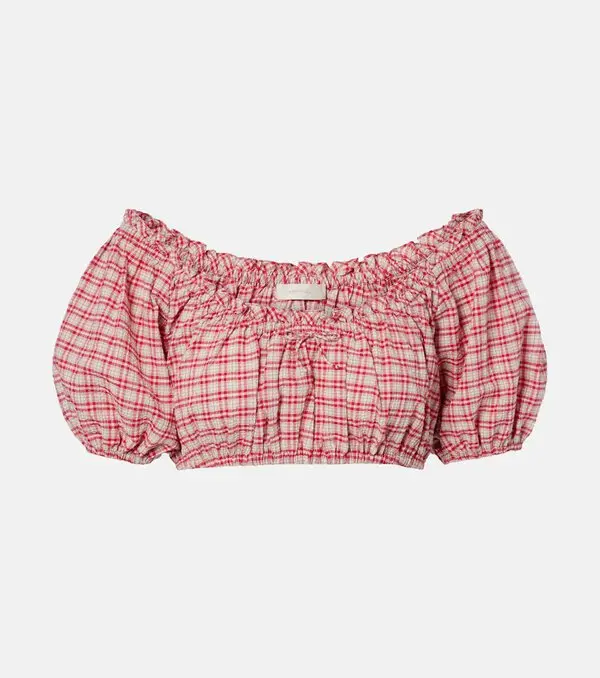 Faithfull The Brand Murcia Checked Cotton Crop Top - Red