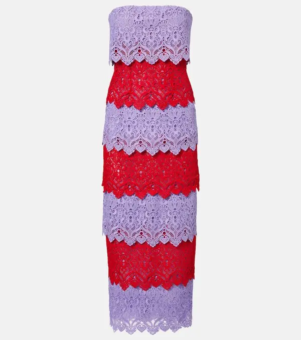 Carolina Herrera Lace Cocktail Dress - Red