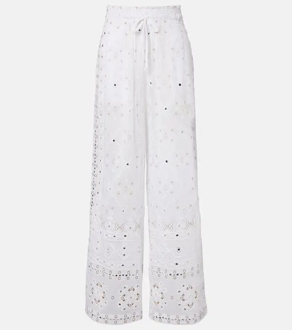 JULIET DUNN Embellished Cotton Wide-leg Pants - White