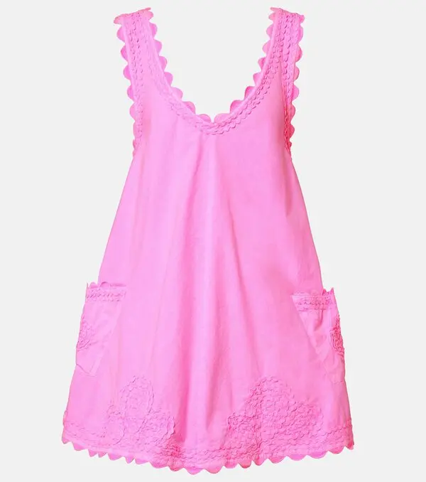 JULIET DUNN Embroidered Cotton Poplin Mini Dress - Pink
